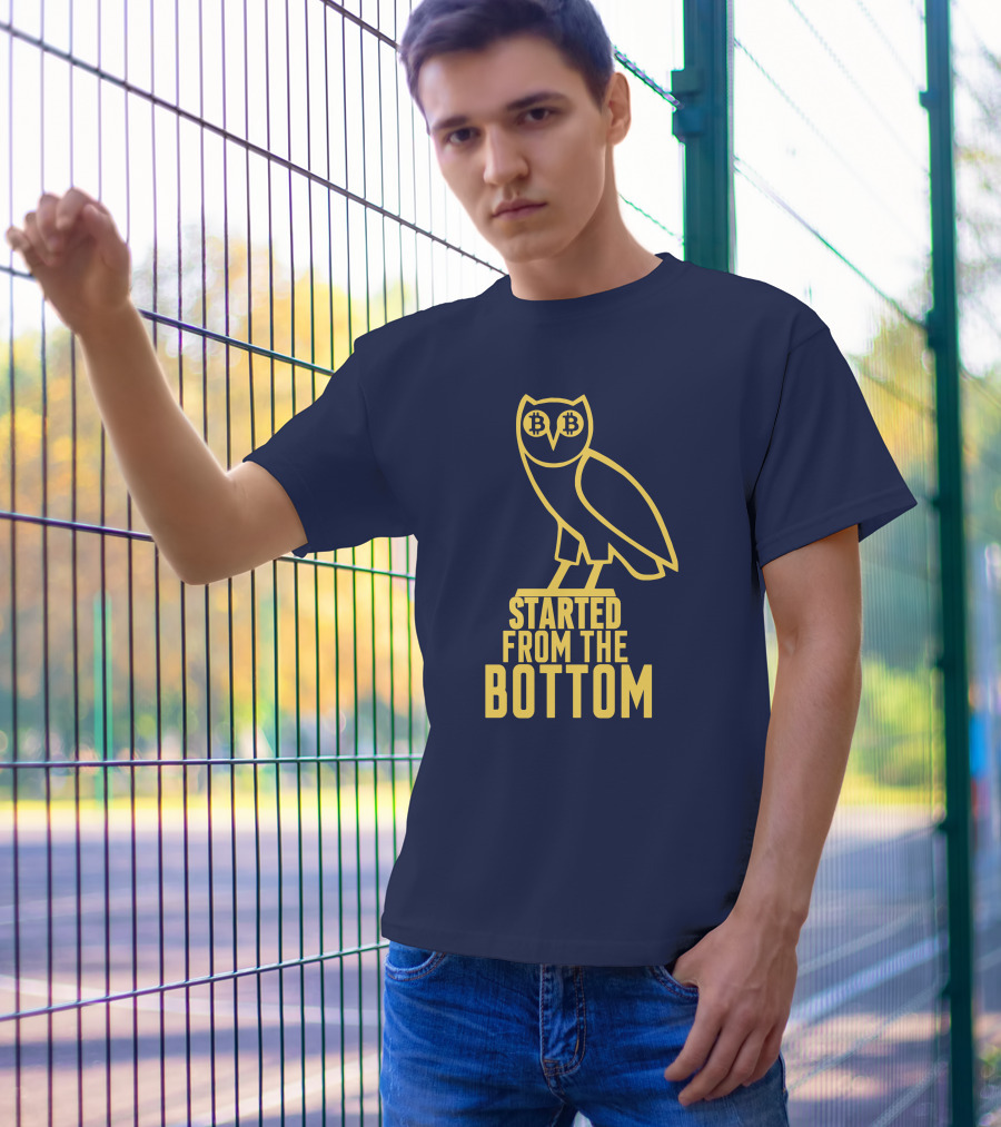 Mr Hodl Bitcoin Started From The Bottom Owl Bitcoin Eyes T-Shirt
