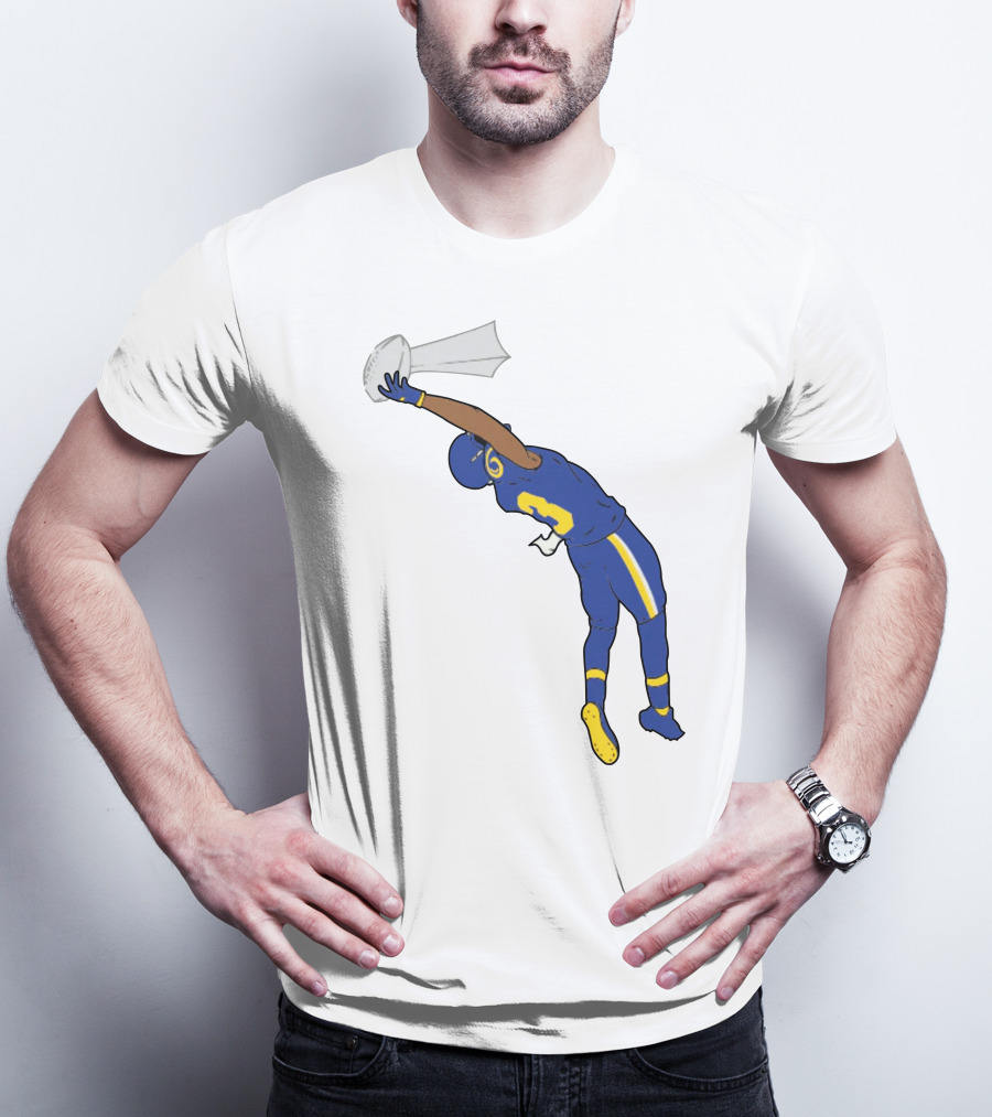 Trophy Catch Obj One-Handed Football Player Blue And Yellow Uniform T-Shirt