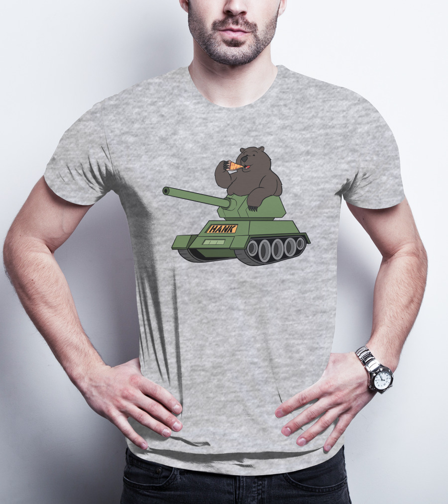 Bear Eating Pizza On A Tank With Hank Text T-Shirt