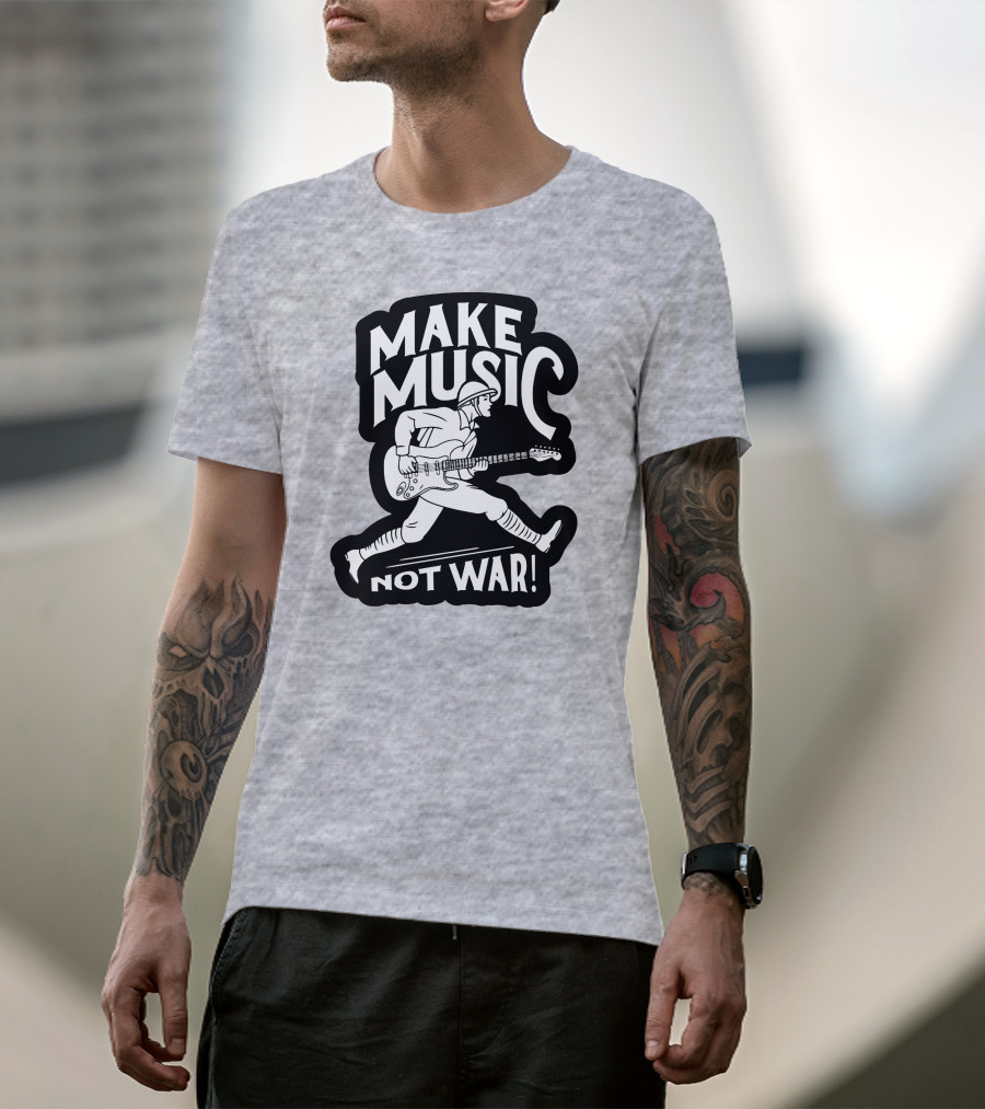 Matt Pinfield Make Music Not War Guitar Soldier Iconic Message T-Shirt