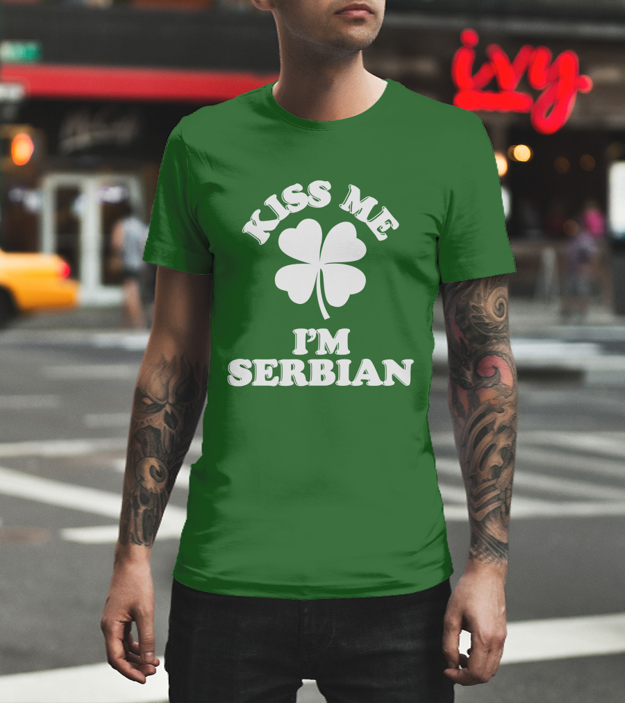Kiss Me I’m Serbian Four-Leaf Clover St. Patrick’s Day T-Shirt