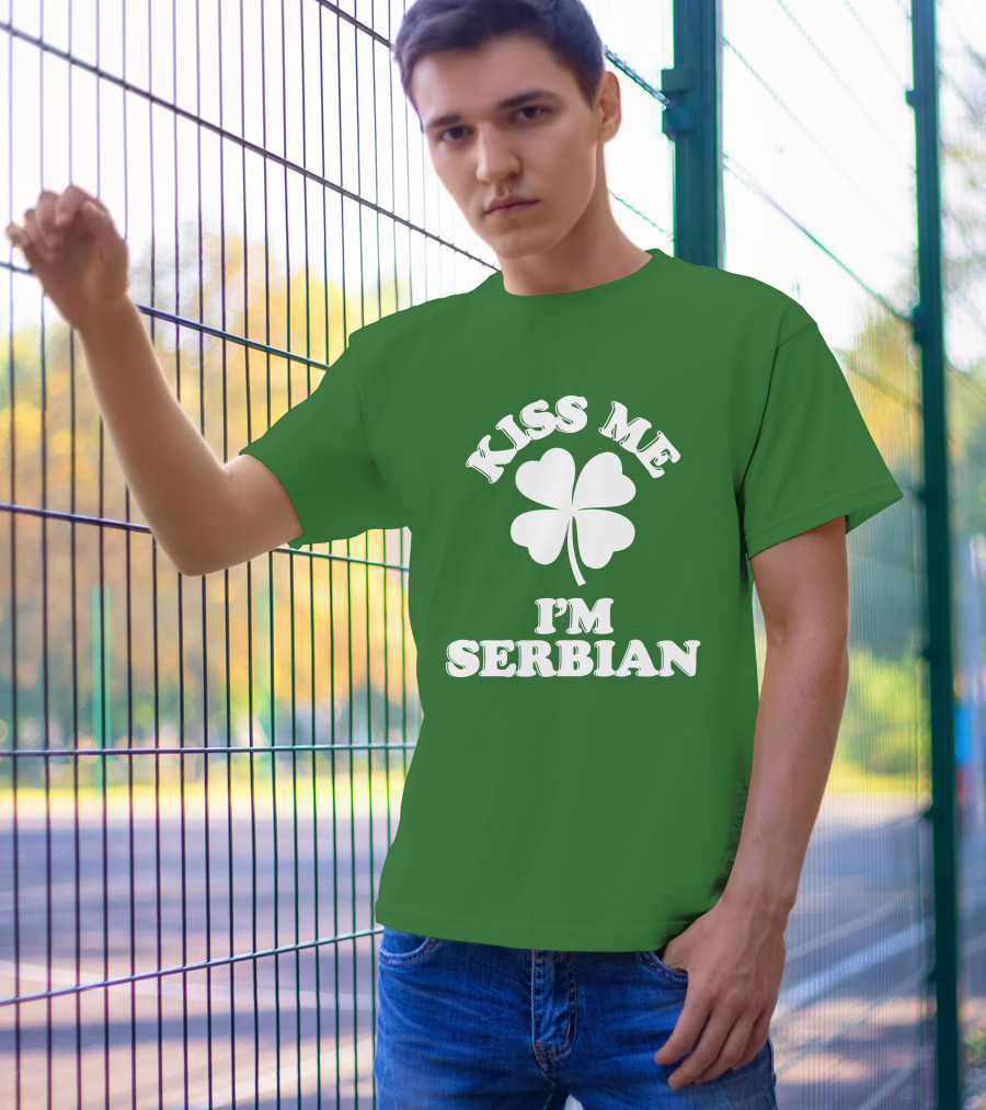 Kiss Me I’m Serbian Four-Leaf Clover St. Patrick’s Day T-Shirt