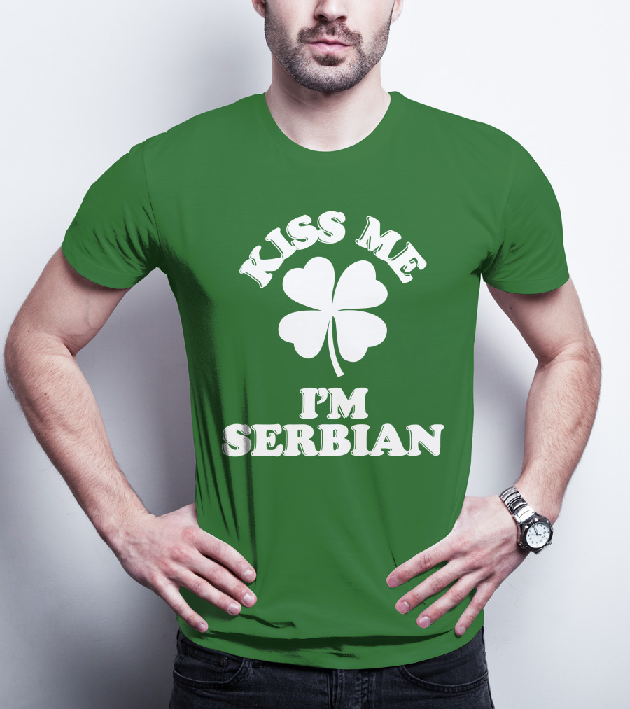 Kiss Me I’m Serbian Four-Leaf Clover St. Patrick’s Day T-Shirt