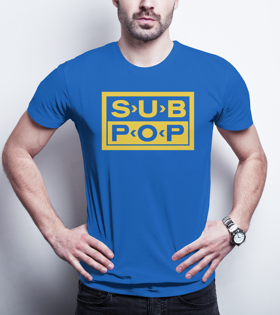 Sub Pop Records Megamart Store Logo Blue Background T-Shirt