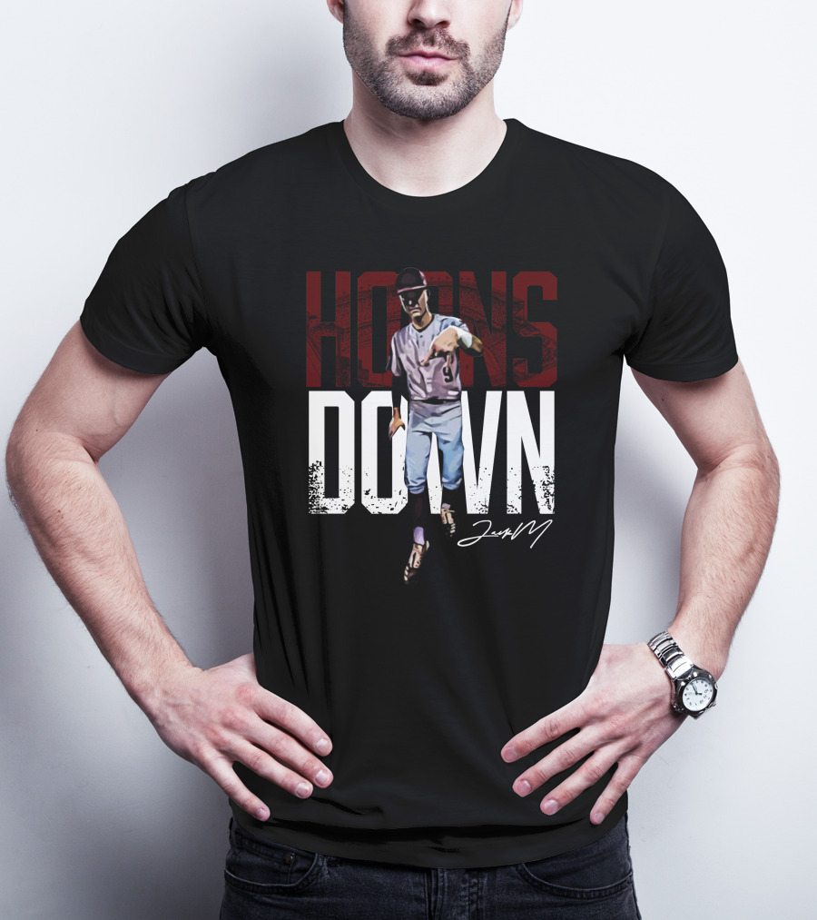 Fanarch Store Horns Down Jack Moss Signature Baseball Pose T-Shirt
