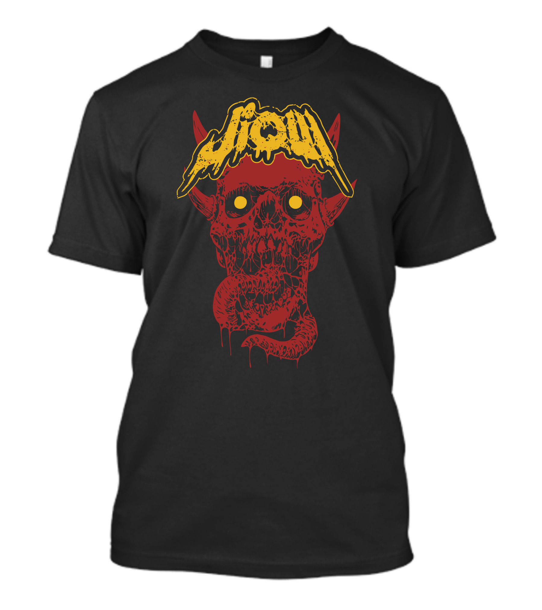 Jiqui Demon Music Merch Skull Demon With Yellow Lettering T-Shirt