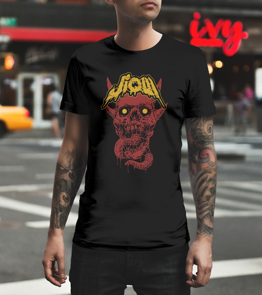 Jiqui Demon Music Merch Skull Demon With Yellow Lettering T-Shirt