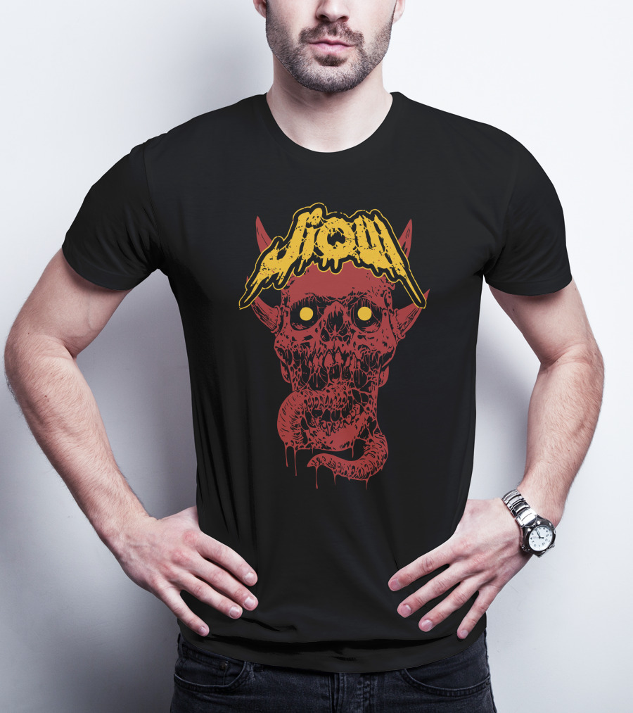 Jiqui Demon Music Merch Skull Demon With Yellow Lettering T-Shirt