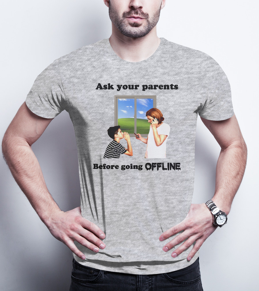 Ask Your Parents Before Going Offline Retro Technology Humor Scene T-Shirt