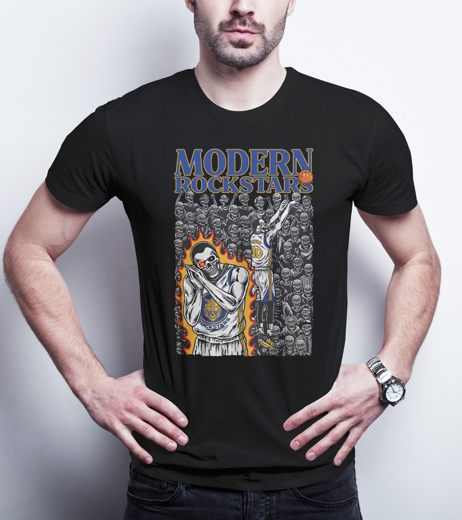 MODERN ROCKSTARS Basketball Flames And Skulls T-Shirt