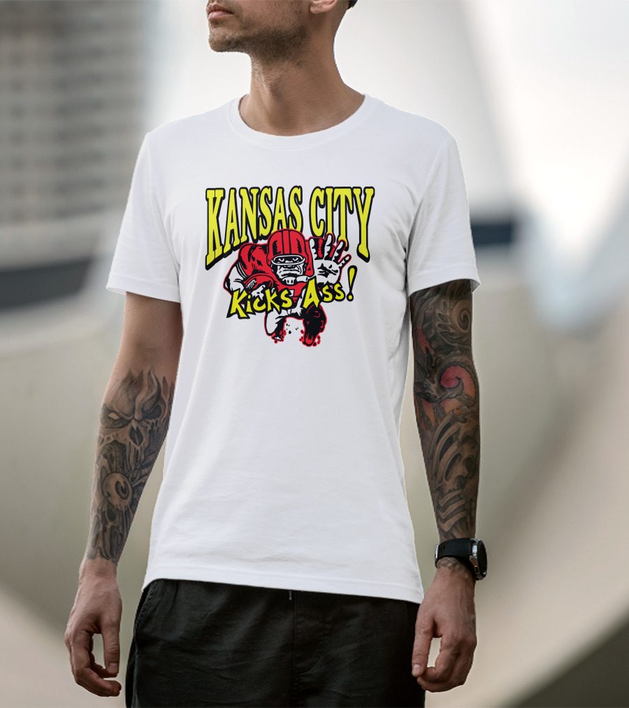 Kansas City Kicks Ass Red Football Player T-Shirt