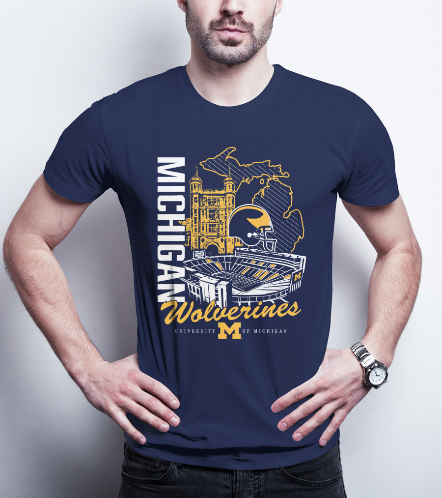 Michigan Wolverines University Of Michigan Stadium Map Helmet T-Shirt