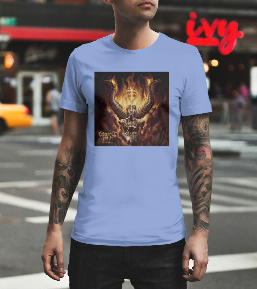 Enterprise Earth Death Magick Fiery Horned Skull T-Shirt