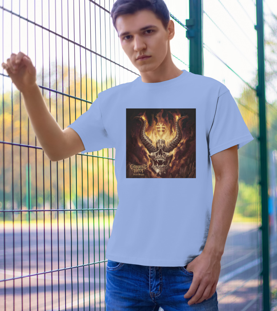 Enterprise Earth Death Magick Fiery Horned Skull T-Shirt