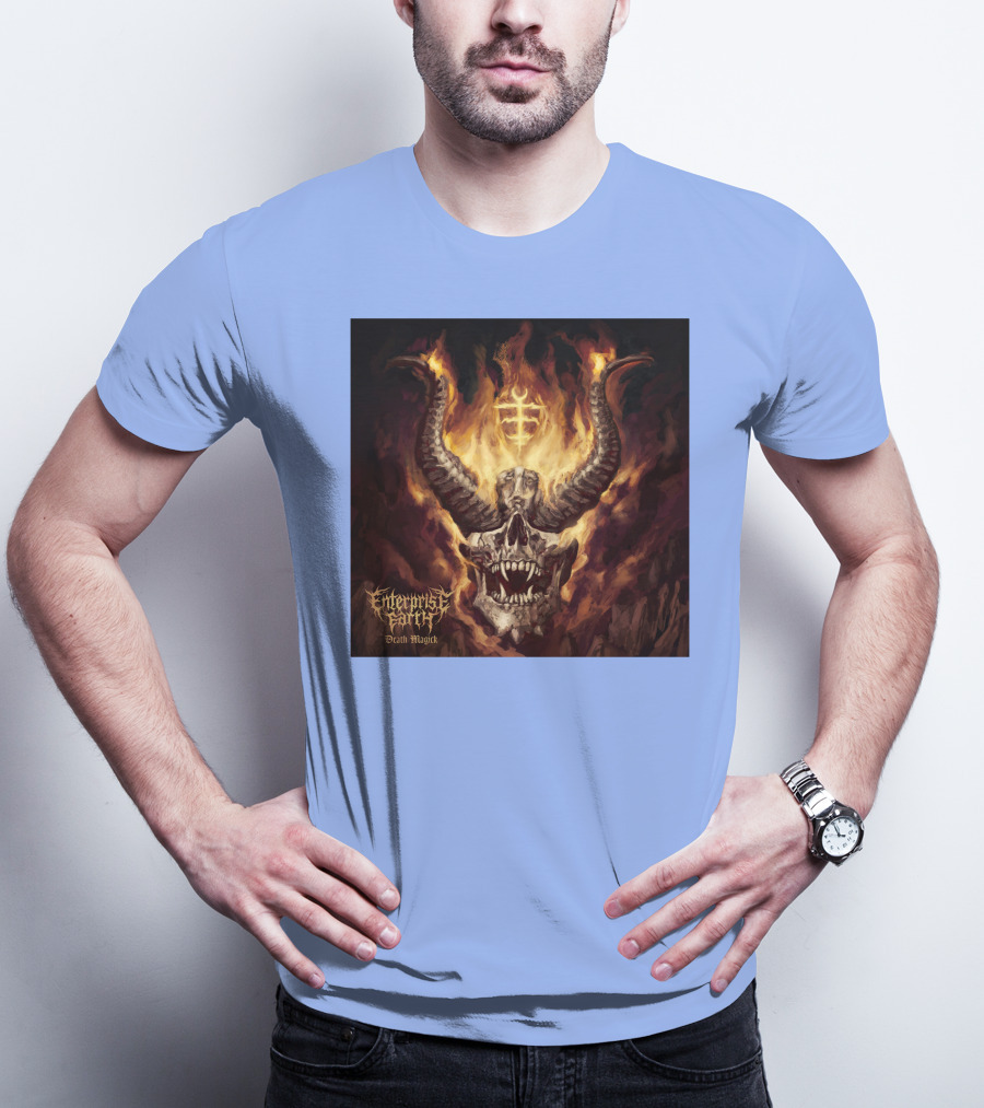 Enterprise Earth Death Magick Fiery Horned Skull T-Shirt