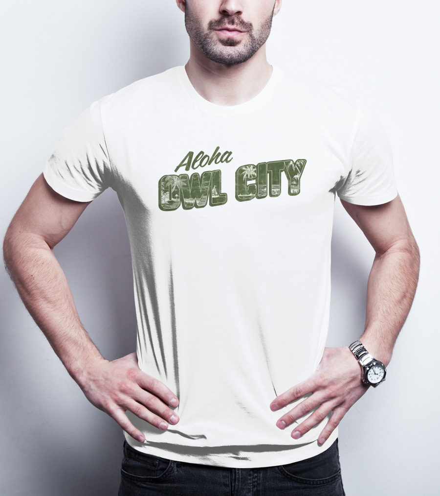 Aloha Owl City Palm Tree Green Tropical T-Shirt