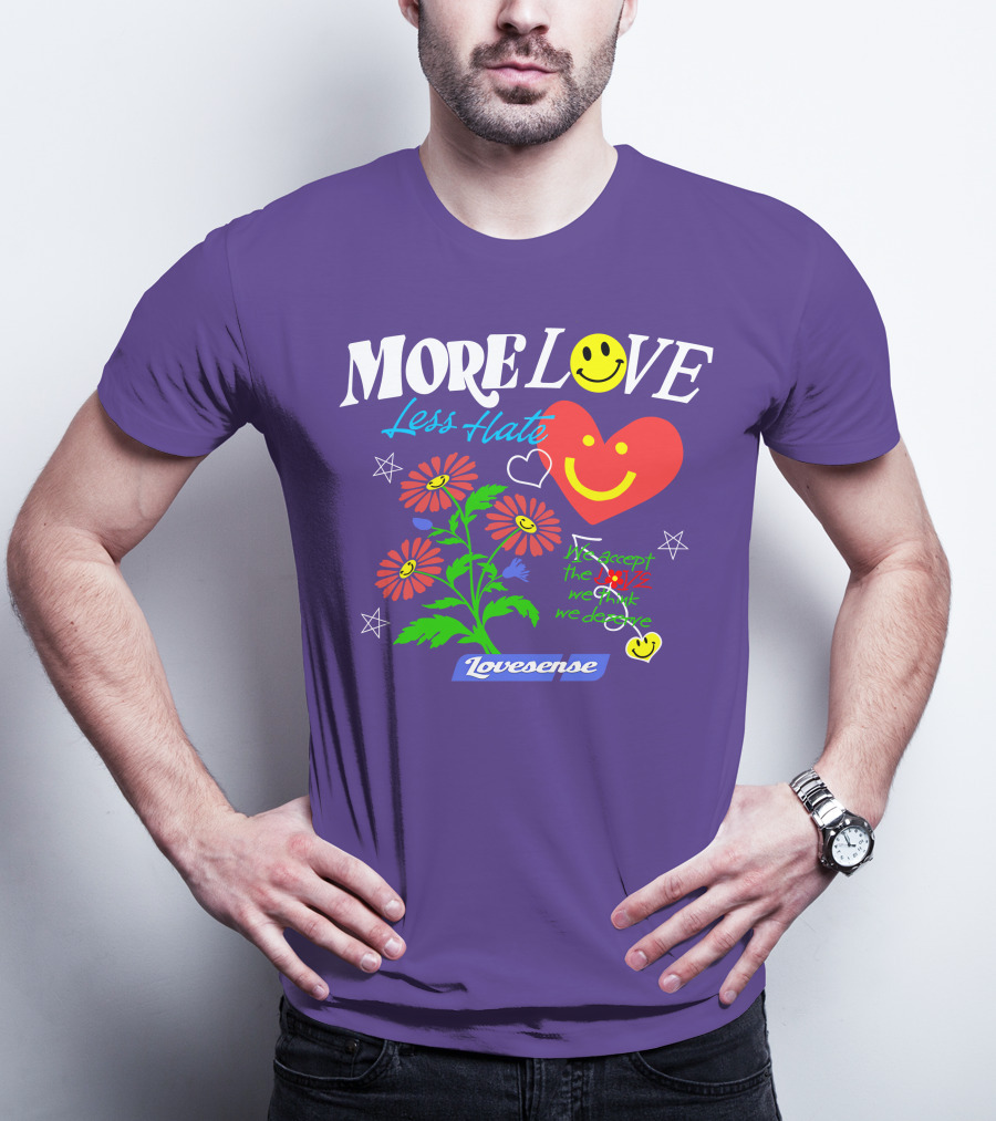 MORE LOVE Less Hate Smile Heart Flowers Stars Lovsense T-Shirt