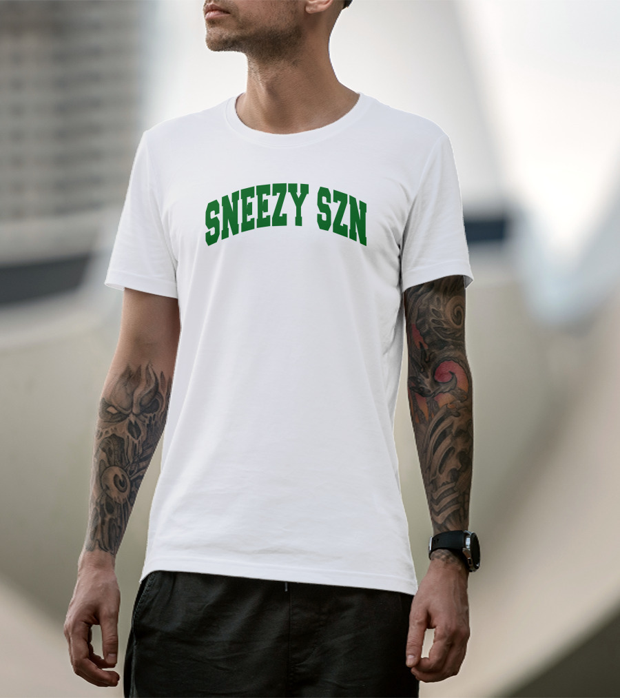 Sneezy Szn Green Text Arched T-Shirt
