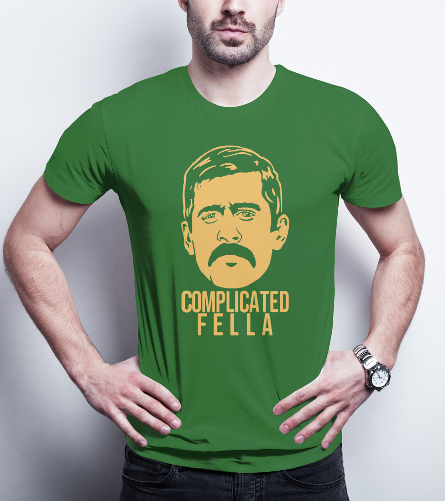 Complicated Fella Graphic With Mustache On Green Background T-Shirt