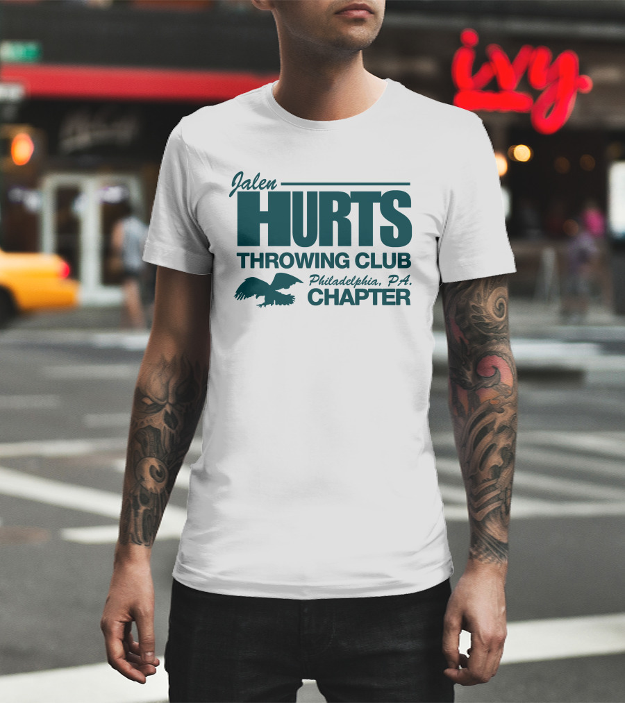 Jalen Hurts Throwing Club Philadelphia PA Chapter Eagles Fan Gear T-Shirt