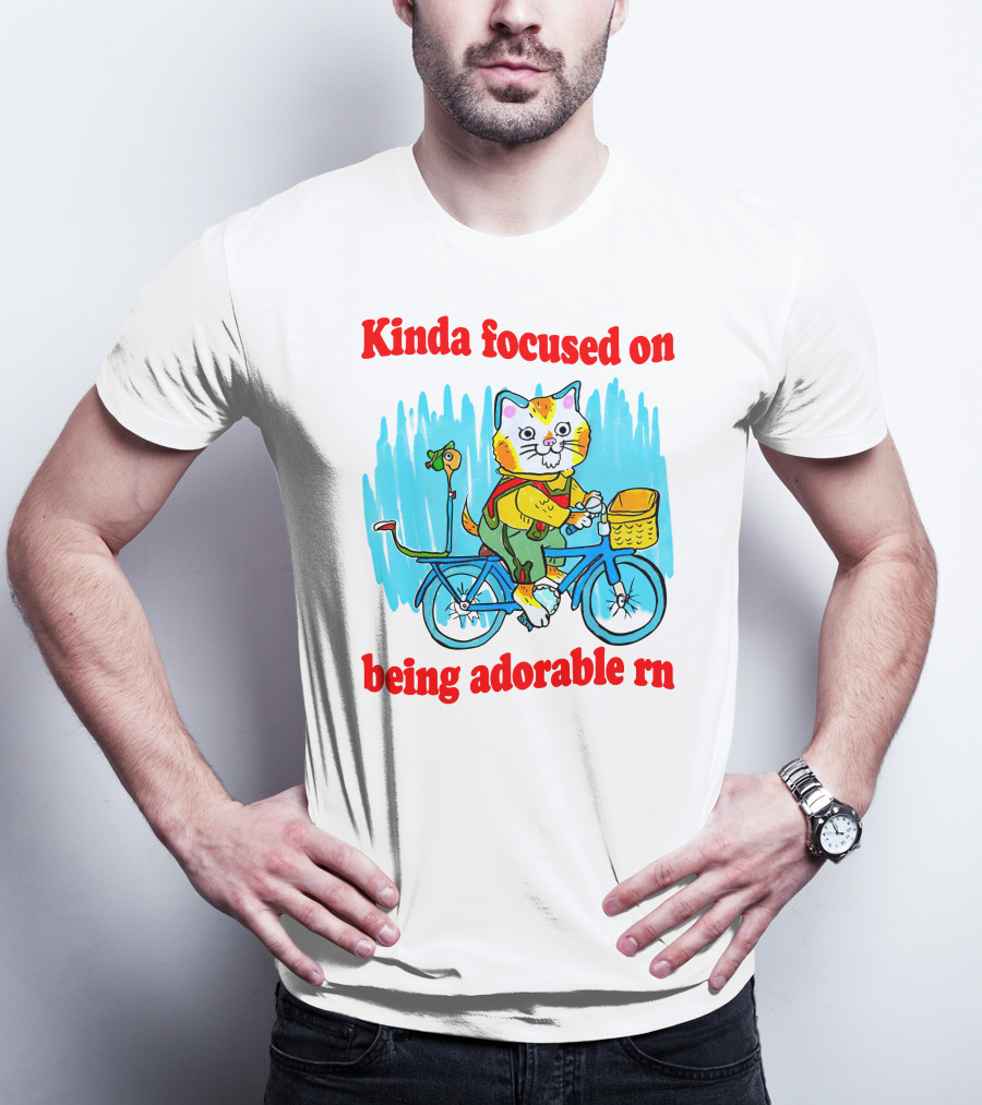 Kinda Focused On Being Adorable Rn Cat Riding Bicycle With Bird Basket T-Shirt