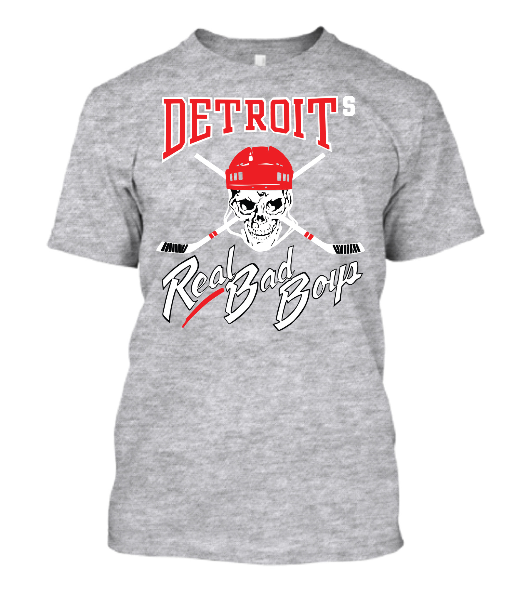 Detroit Real Bad Boys Skull With Hockey Helmet And Crossed Sticks T-Shirt
