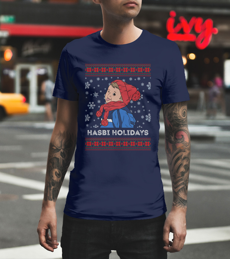 Hasbulla Merch Hasbi Holidays Snowflakes And Knit T-Shirt