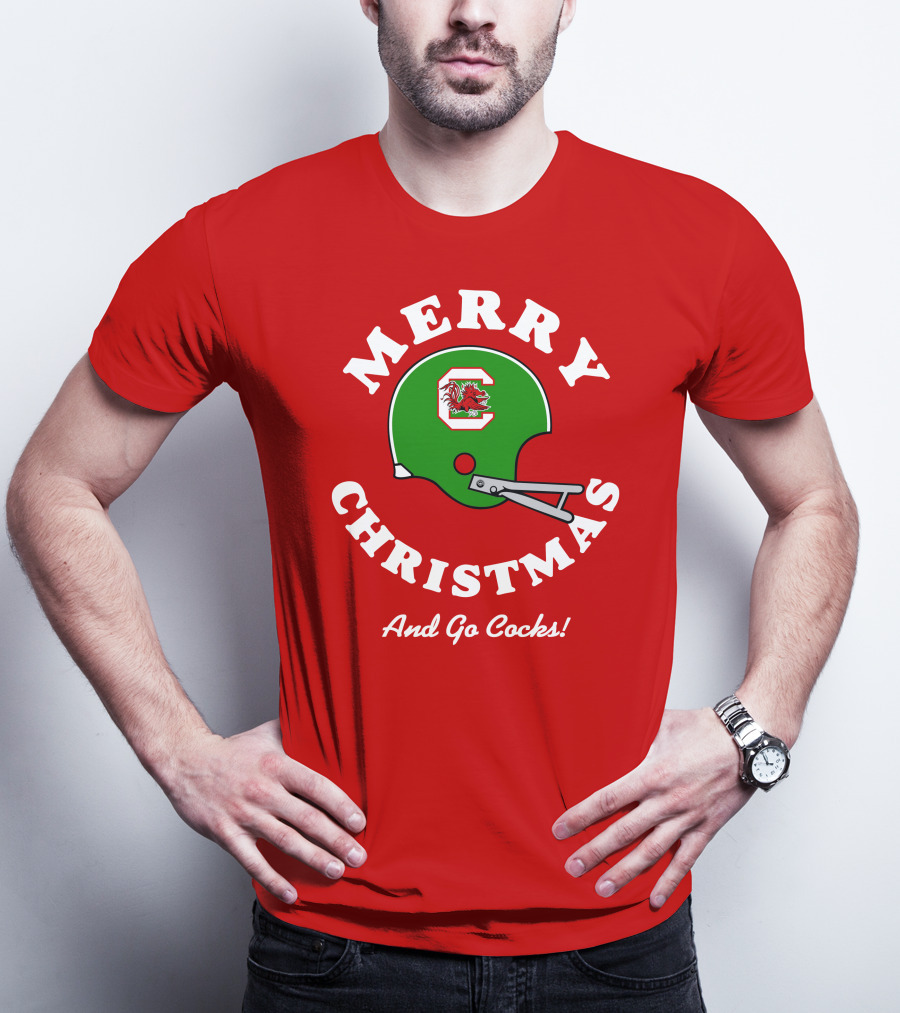 Merry Christmas And Go Cocks Football Helmet T-Shirt