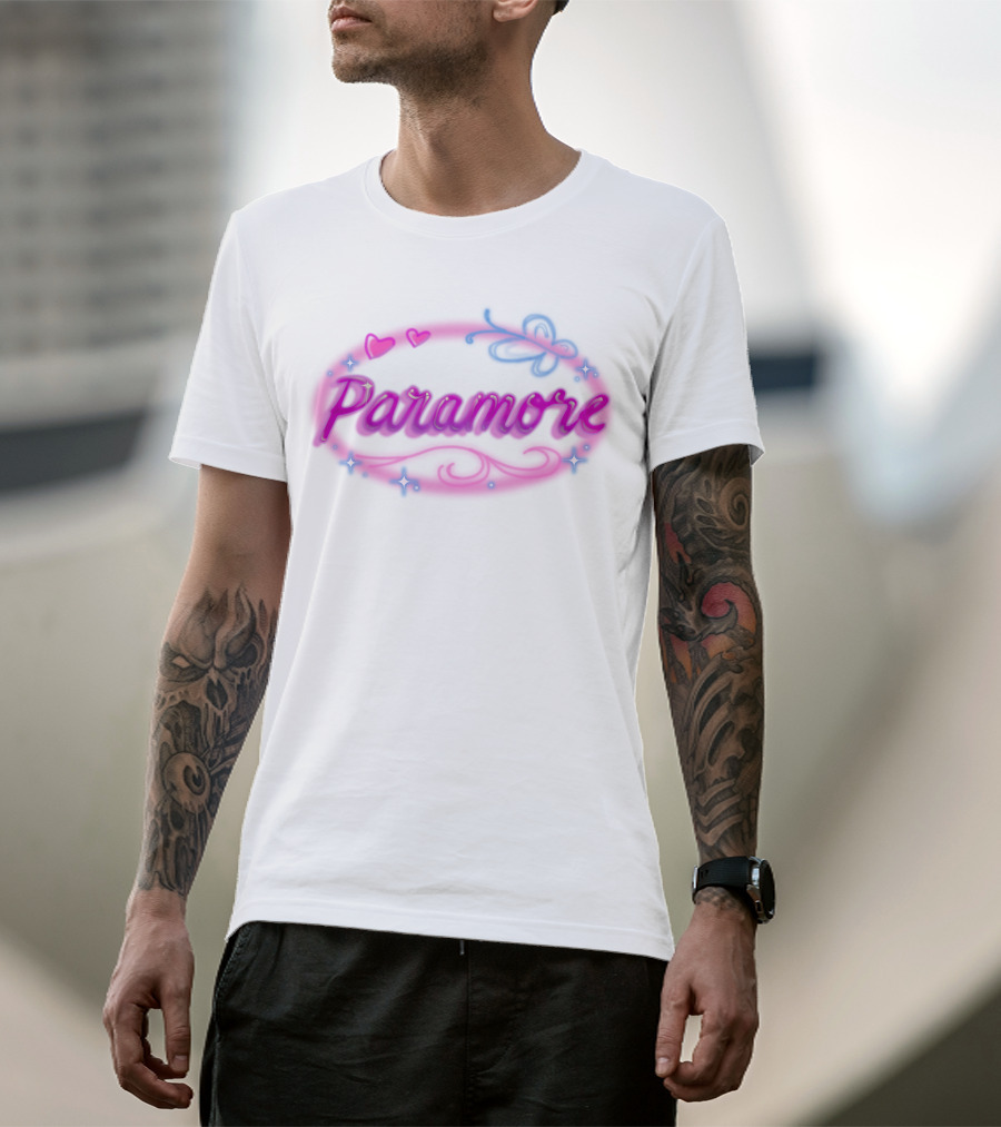 Paramore Pink Hearts Butterfly Sparkle Custom Hand Airbrushed T-Shirt