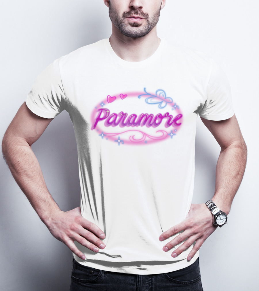 Paramore Pink Hearts Butterfly Sparkle Custom Hand Airbrushed T-Shirt