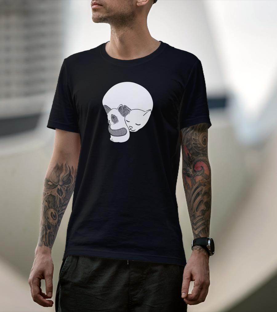 Small Kitten Under Love Lock Yin Yang Cats T-Shirt
