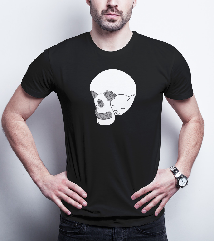 Small Kitten Under Love Lock Yin Yang Cats T-Shirt