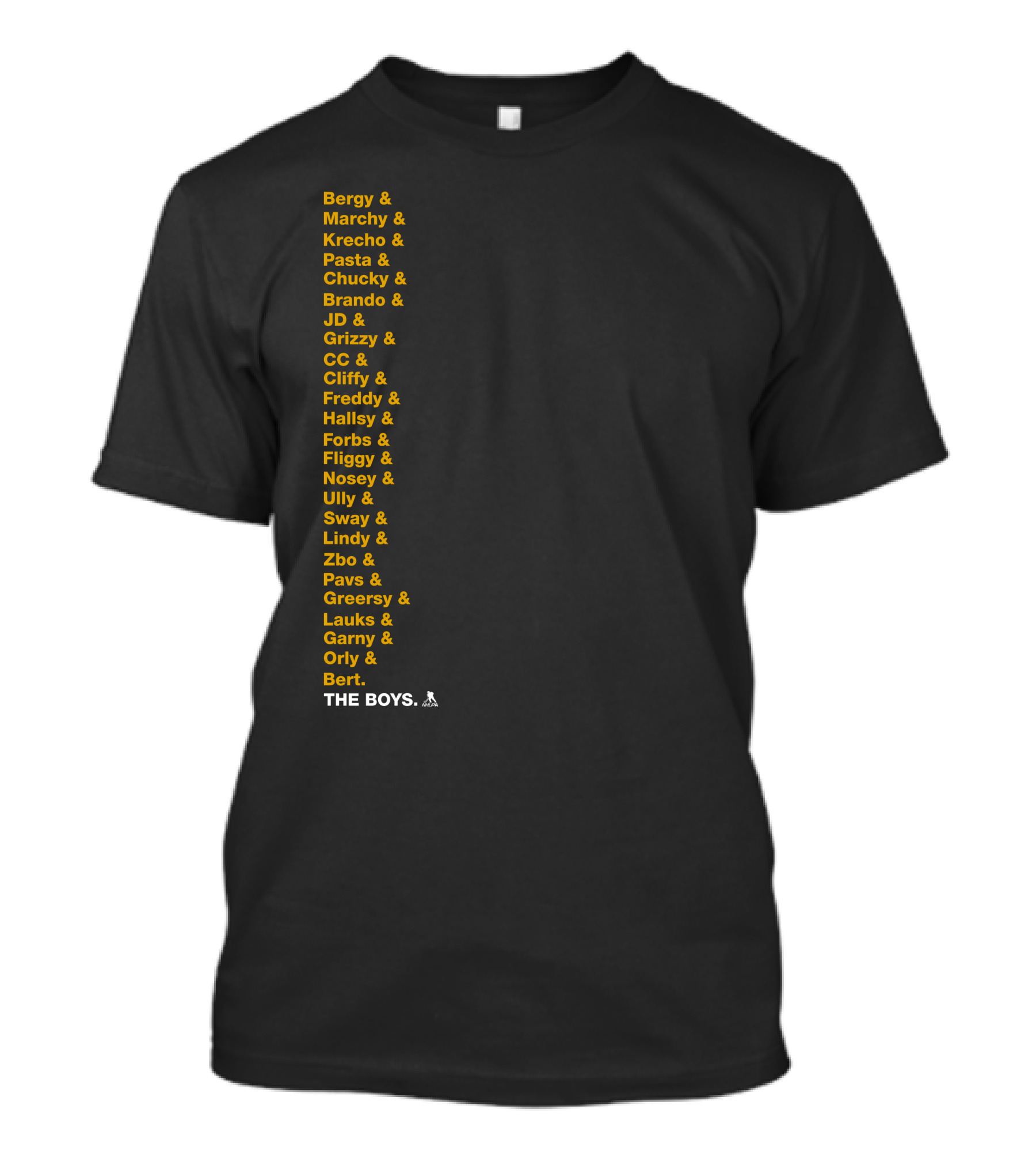 Bergy Marchy Krecho Pasta Chucky Brando JD Grizzy CC Cliffy Freddy Hallsy Forbs Fliggy Ully Nosey Sway Lindy Zbo Pavs Greersy Lauks Garny Orly Bert THE BOYS T-Shirt