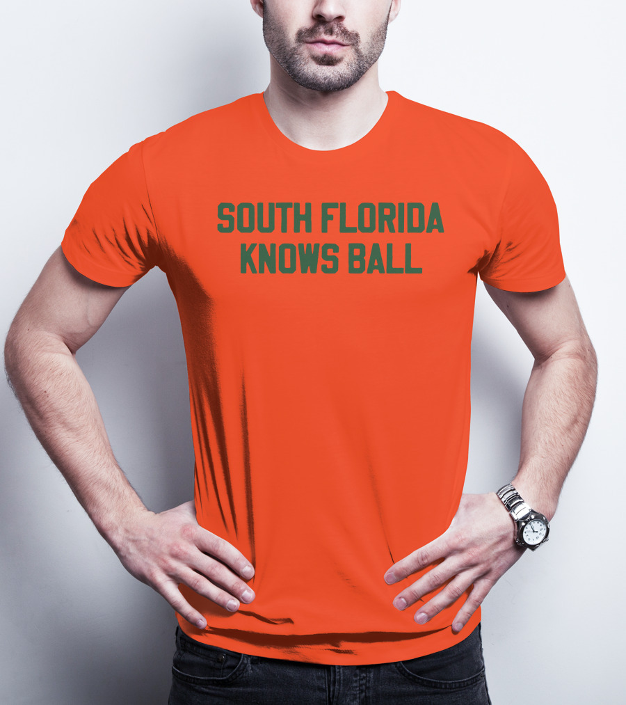 South Florida Knows Ball Bold Green Text On Orange T-Shirt