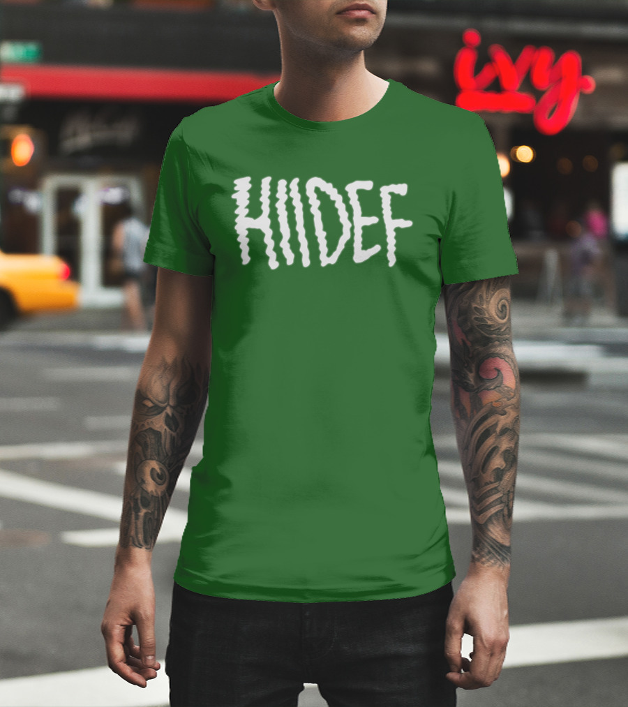 Hdi Hiidef White Text On Green Background T-Shirt