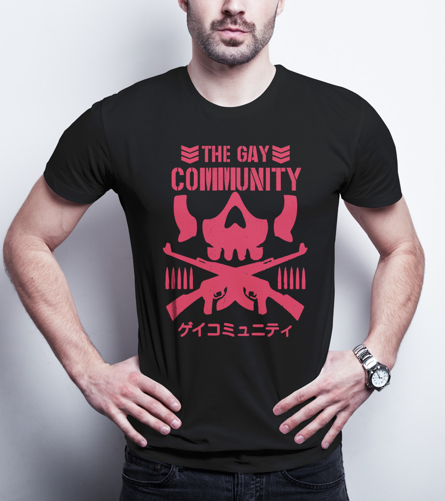 The Gay Community Japanese Text Skull And Crossed Rifles T-Shirt