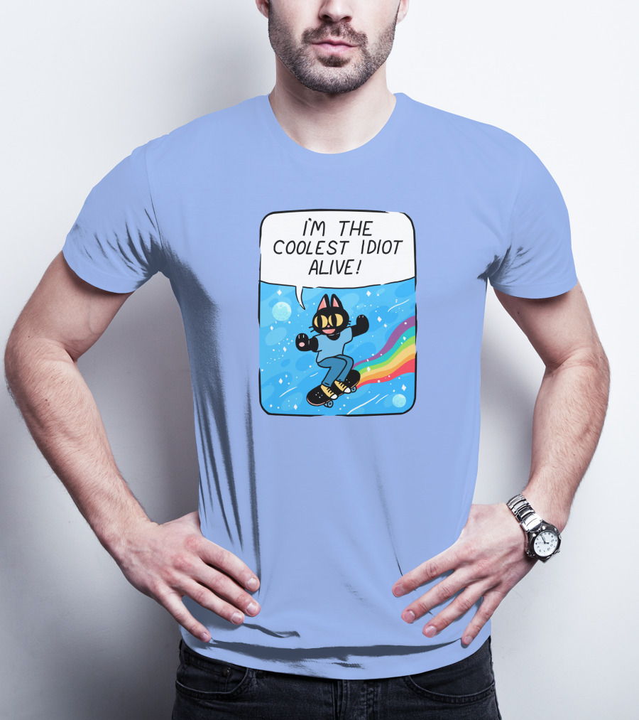 I'm The Coolest Idiot Alive Cat Riding Rainbow Skateboard T-Shirt