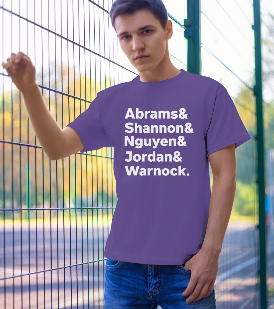 Abrams Shannon Nguyen Jordan Warnock Bold Text Purple Background T-Shirt