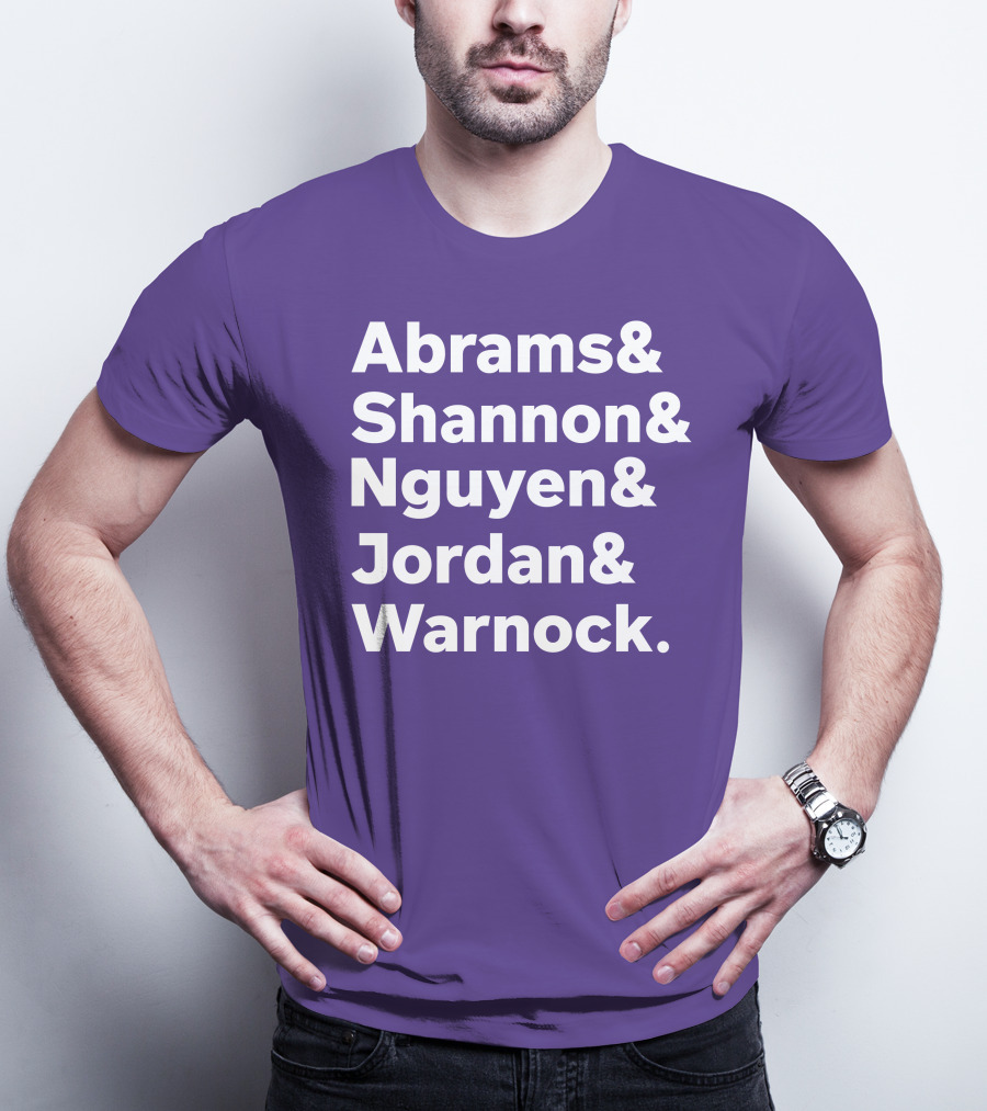 Abrams Shannon Nguyen Jordan Warnock Bold Text Purple Background T-Shirt