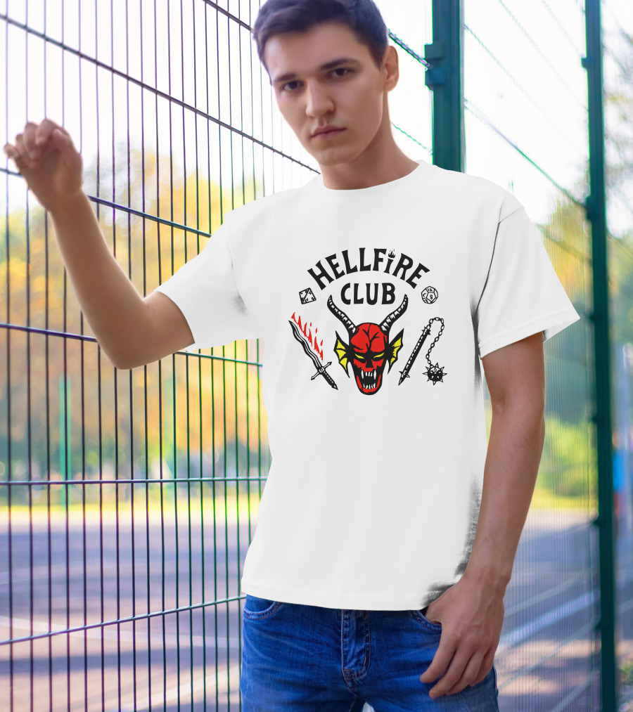 Hellfire Club Devil Flaming Sword Mace Dice Icon Collection T-Shirt