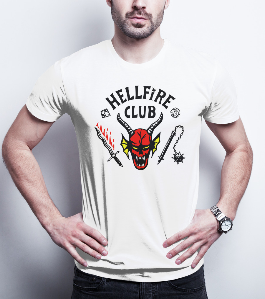 Hellfire Club Devil Flaming Sword Mace Dice Icon Collection T-Shirt