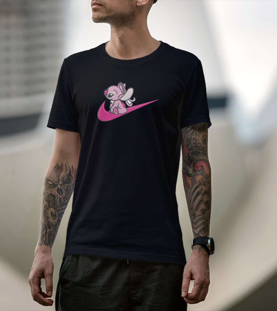 Stitch 2 Pink Sitting On Swoosh T-Shirt