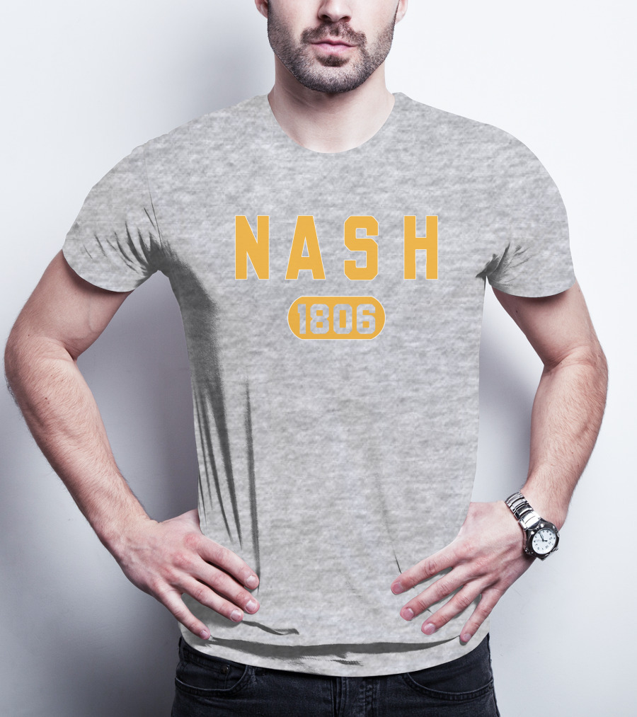 Nash 1806 Retro Varsity Style Yellow Text On Gray Background T-Shirt