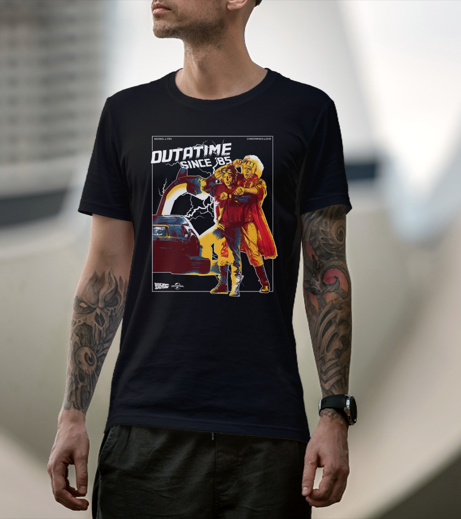 Back To The Future DMC-12 DeLorean Outatime Since '85 Michael J. Fox Christopher Lloyd Universal T-Shirt