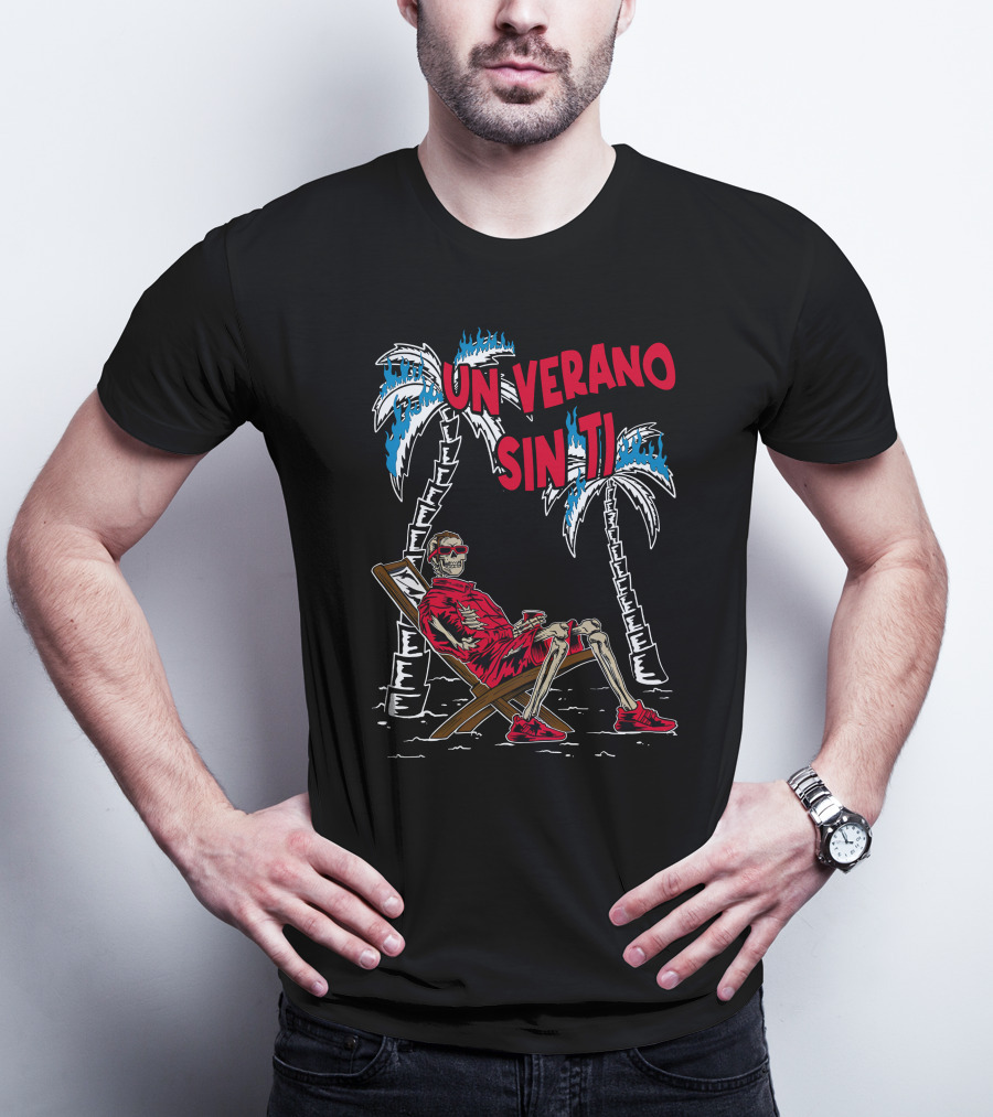 Bad Bunny Un Verano Sin Ti Skeleton On Lounge Chair With Palm Trees T-Shirt