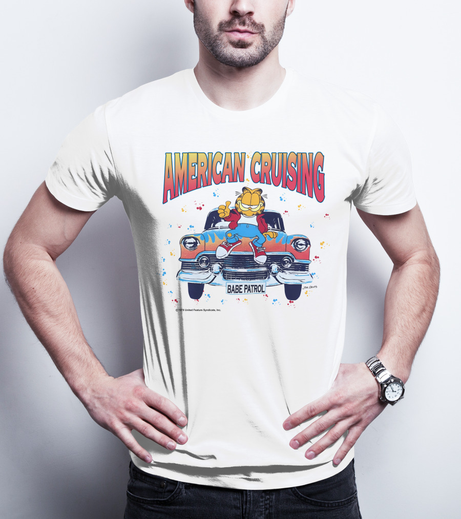 Garfield American Cruising Babe Patrol Vintage Car Fun T-Shirt