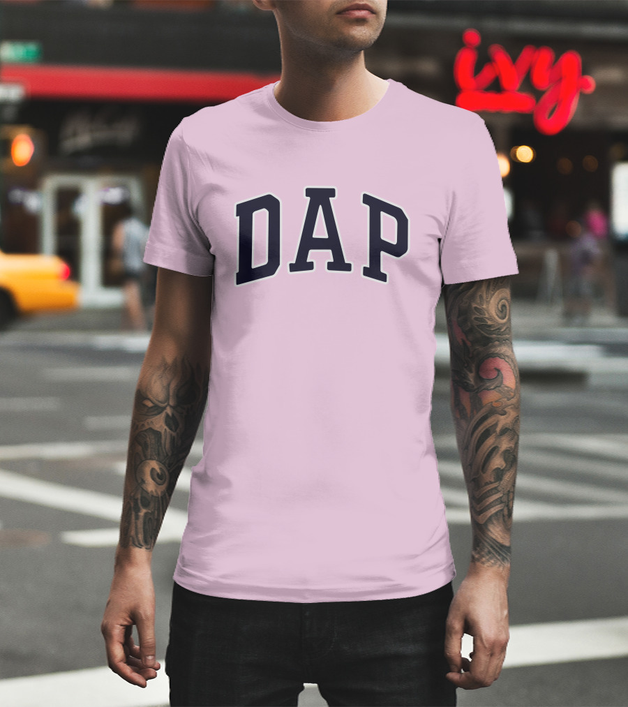 Dap College Style Athletic Lettering Pink Background T-Shirt