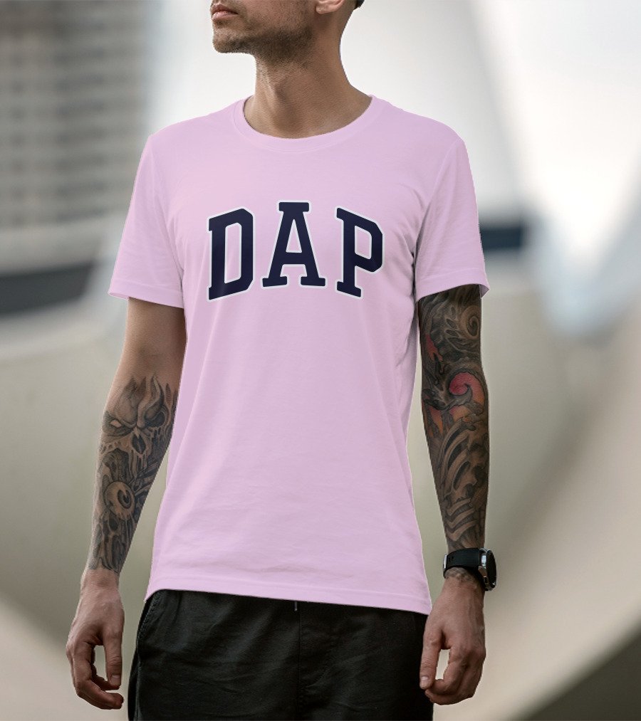 Dap College Style Athletic Lettering Pink Background T-Shirt