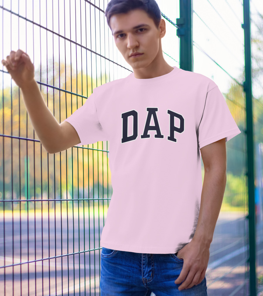 Dap College Style Athletic Lettering Pink Background T-Shirt