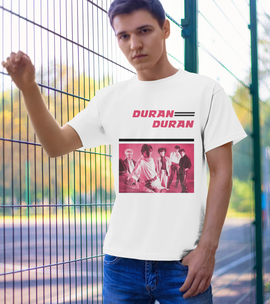 Duran Duran Band Photo With Stylized Logo And Pink Tone T-Shirt